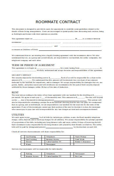 FREE 5+ College Roommate Agreement Samples in PDF | MS Word