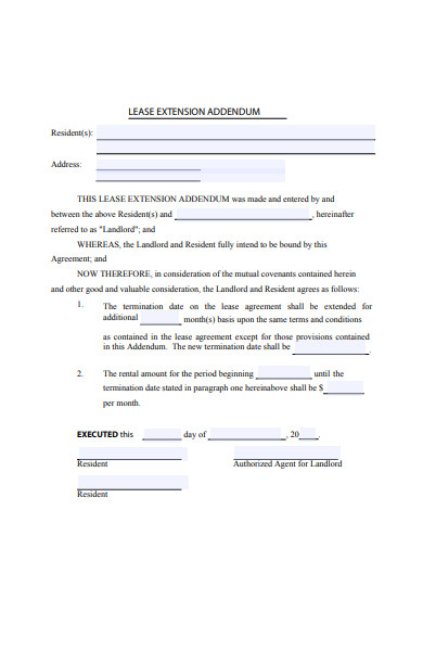 FREE 8+ Lease Extension Addendum Form Samples, PDF, MS Word, Google Docs