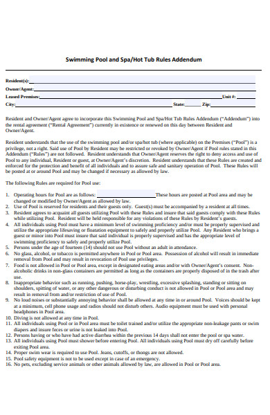 FREE 4+ Pool & Spa Lease Addendum Forms in PDF | MS Word