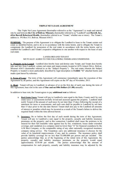 FREE 3+ Triple-Net (NNN) Lease Agreement Samples in PDF | MS Word