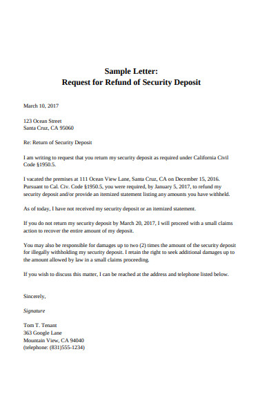 FREE 9+ Security Deposit Return Letter Samples, PDF, MS Word, Google Docs