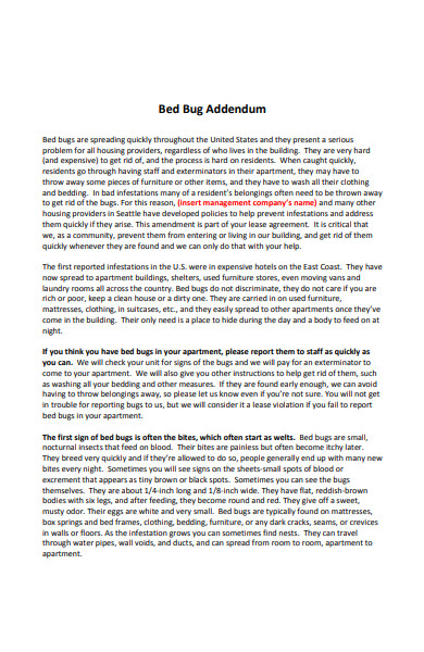 FREE 10+ Bed Bug Addendum Forms in PDF | MS Word