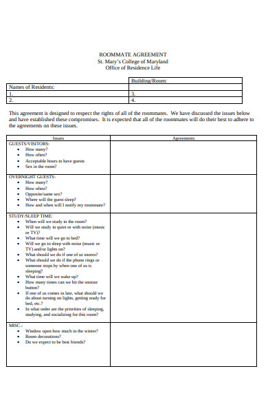 FREE 5+ College Roommate Agreement Samples in PDF | MS Word