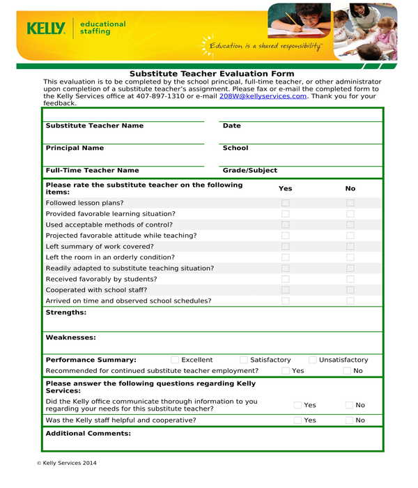 FREE 5+ Substitute Teacher Evaluation Forms in PDF | MS Word | Excel