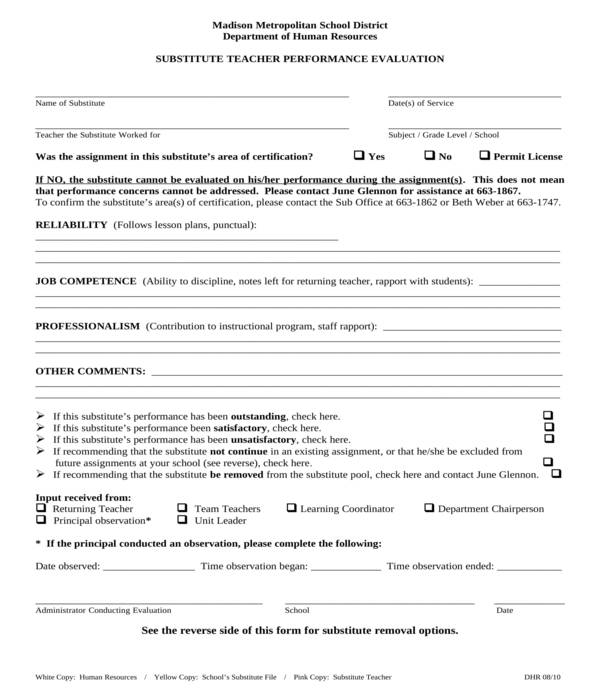 FREE 5+ Substitute Teacher Evaluation Forms in PDF | MS Word | Excel