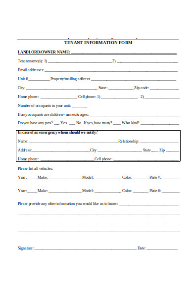 FREE 11+ Tenant Information Forms in PDF | MS Word | Excel