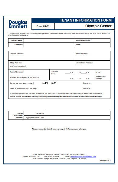 FREE 11+ Tenant Information Forms in PDF | MS Word | Excel