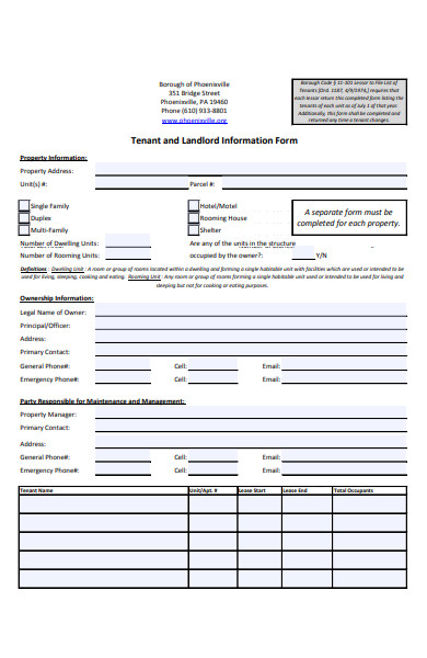 FREE 11+ Tenant Information Forms in PDF | MS Word | Excel