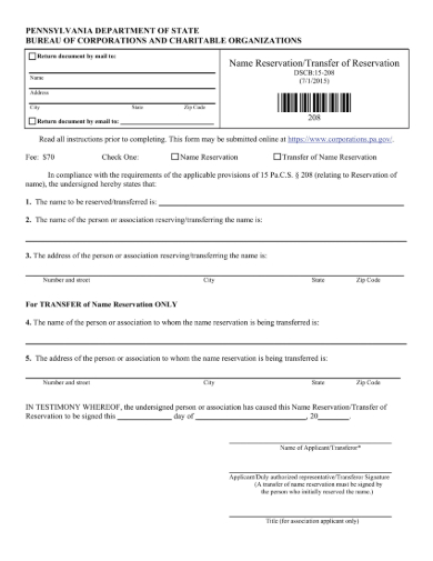 FREE 5+ Reservation of Name Forms in PDF