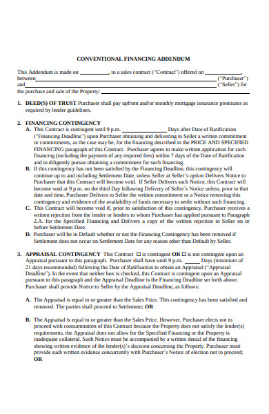 FREE 2+ Conventional Financing Addendum Sample Forms in PDF