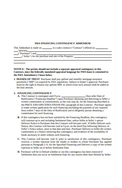 FREE 2+ FHA/VA Financing Addendum Sample Forms in PDF