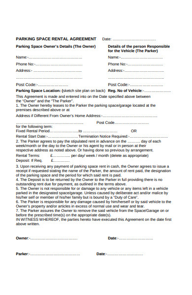 FREE 4+ Garage (Parking) Rental Lease Agreement Forms in PDF | MS Word