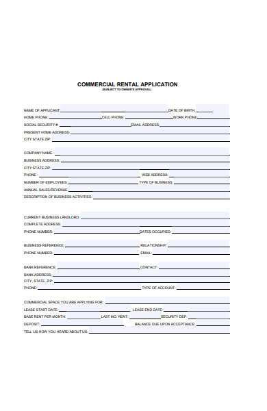 FREE 10+ Commercial Rental Application Sample Forms in PDF | MS Word