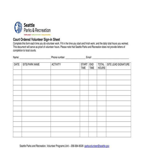 FREE 9+ Volunteer Sign On - Sign Off Sheet Forms in PDF | MS Word