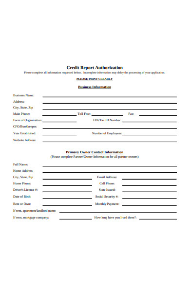 FREE 10+ Credit Report Authorization Form Samples in PDF | MS Word