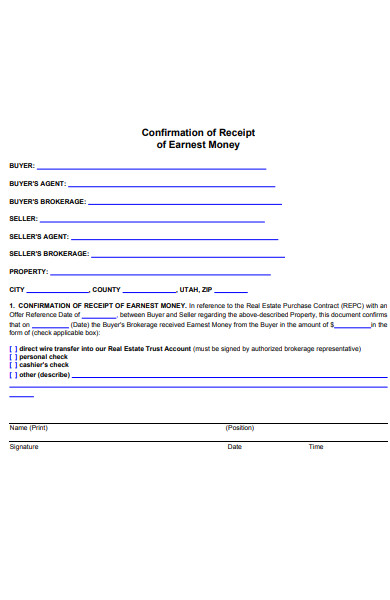 FREE 6+ Earnest Money Deposit Receipt Samples, PDF, MS Word, Google Docs