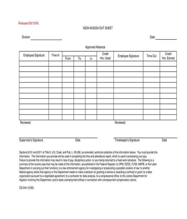 FREE 15+ Employee Sign-In Sheet Samples, PDF, MS Word, Google Docs, Excel