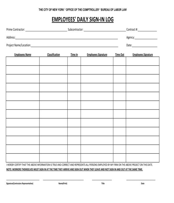 FREE 15+ Employee Sign-In Sheet Samples, PDF, MS Word, Google Docs, Excel