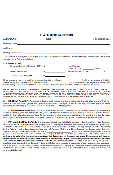 FREE 2+ FHA/VA Financing Addendum Sample Forms in PDF