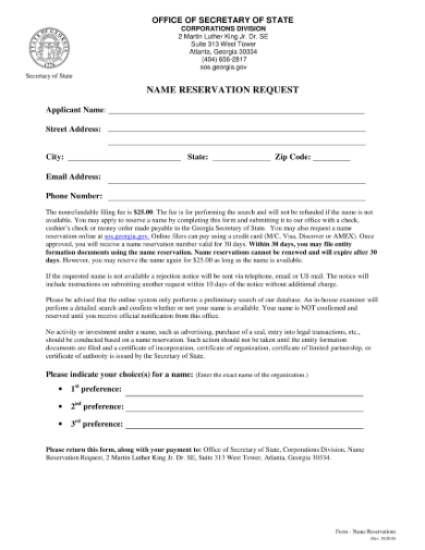 FREE 5+ Reservation of Name Forms in PDF