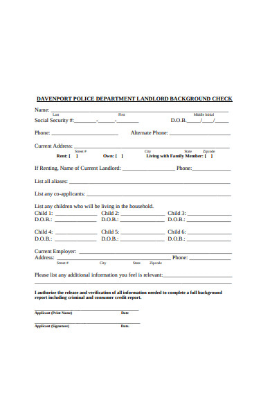 FREE 4+ Landlord Background Check Sample Forms in PDF | MS Word