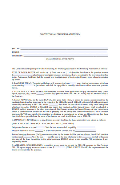 FREE 2+ Conventional Financing Addendum Sample Forms in PDF