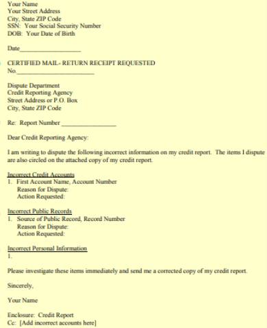 FREE 11+ Credit Report Dispute Letter Samples, PDF, MS Word, Google Docs