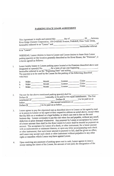 FREE 4+ Garage (Parking) Rental Lease Agreement Forms in PDF | MS Word