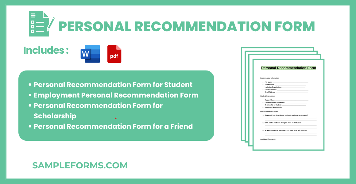 FREE 11+ Personal Recommendation Form Samples, PDF, MS Word, Google Docs