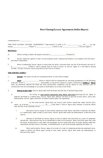 FREE 2+ Escrow Holdback Agreement Addendum Sample Forms in PDF | MS Word