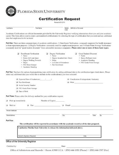 FREE 9+ Certification Request Forms in PDF | MS Word