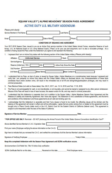 FREE 3+ Military Clause Addendum Forms in PDF | MS Word