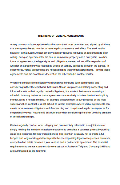 FREE 2+ Verbal Agreement Forms in PDF