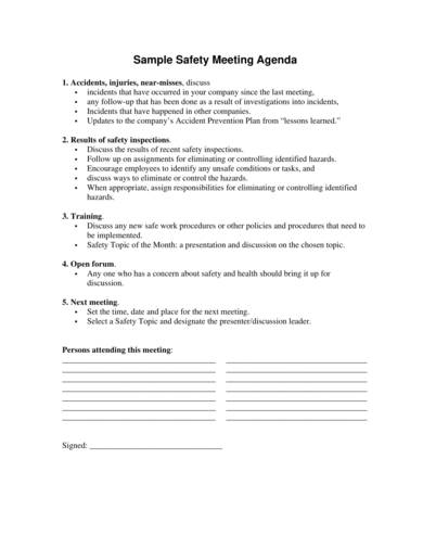 FREE 10+ Safety Meeting Sign In Sheet Samples, PDF, MS Word, Google Docs