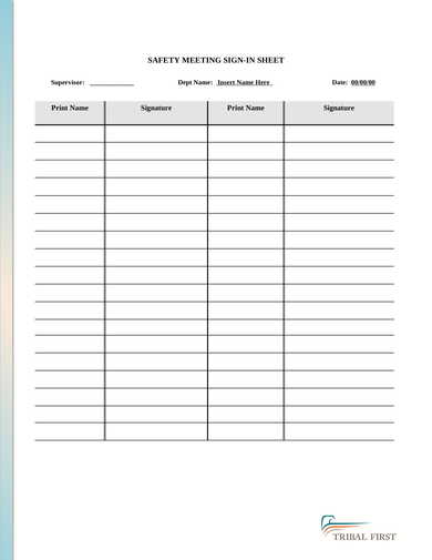 FREE 10+ Safety Meeting Sign In Sheet Samples, PDF, MS Word, Google Docs