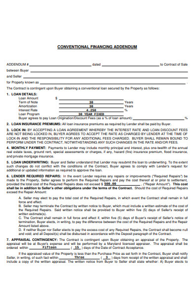 FREE 2+ Conventional Financing Addendum Sample Forms in PDF