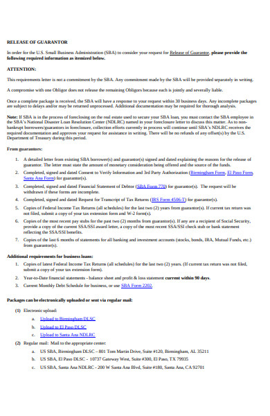 FREE 3+ Release of Personal Guarantee Forms in PDF | MS Word