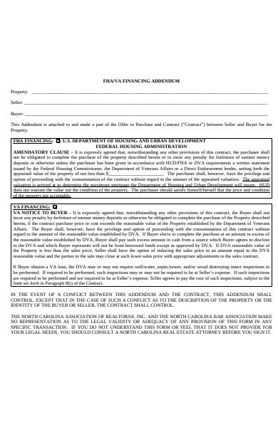 FREE 2+ FHA/VA Financing Addendum Sample Forms in PDF