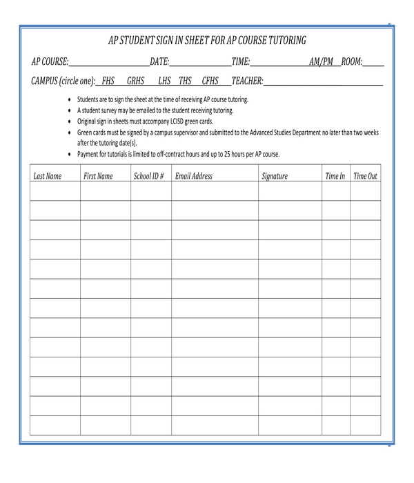 FREE 11+ Student Sign In Sheets in PDF | MS Word | Excel