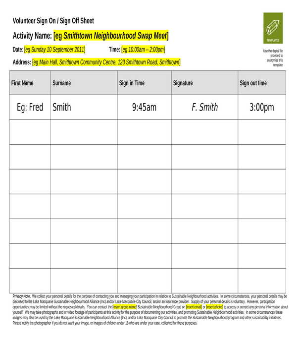 FREE 9+ Volunteer Sign On - Sign Off Sheet Forms in PDF | MS Word
