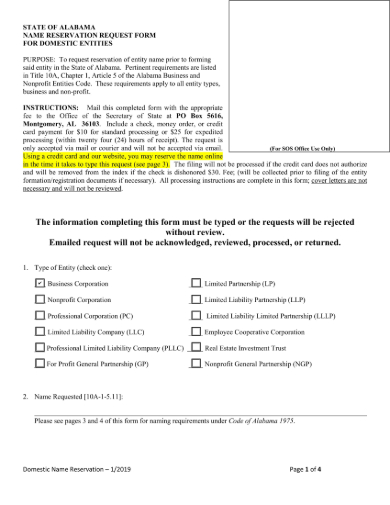 FREE 5+ Reservation of Name Forms in PDF