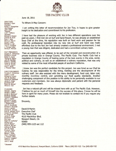 FREE 9+ Cooking Recommendation Letter Samples, PDF, MS Word, Google Docs