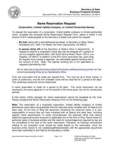 FREE 5+ Reservation of Name Forms in PDF