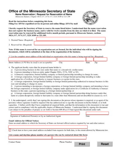 FREE 5+ Reservation of Name Forms in PDF
