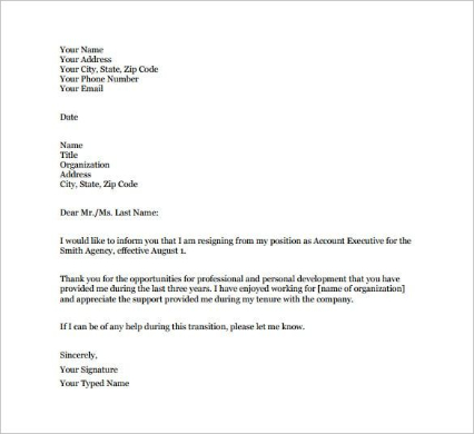 FREE 10+ E-mail Resignation Letter Samples, PDF, MS Word, Google Docs