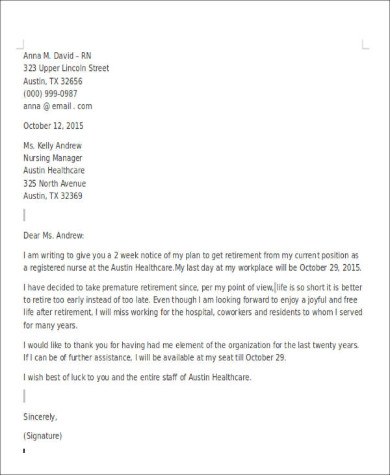 FREE 9+ Retirement Resignation Letter Samples PDF, MS Word, Google Docs