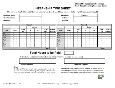 FREE 13+ Summer Intern Timesheet Samples, PDF, MS Word, Google Docs