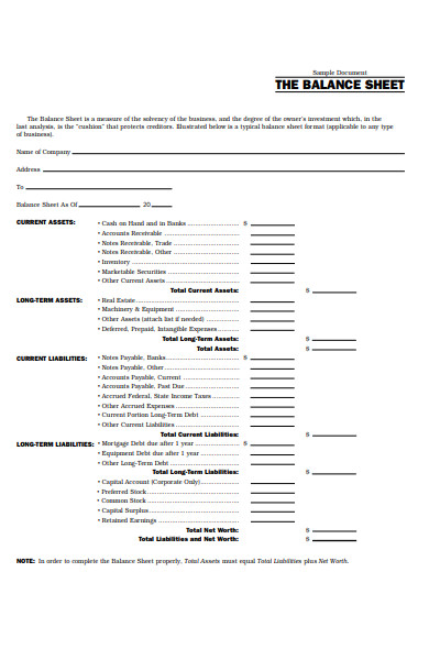 FREE 12+ Balance Sheet Form Samples, PDF, MS Word, Google Docs, Excel