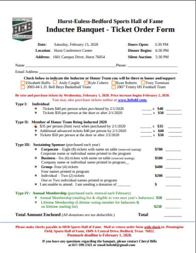 FREE 6+ Tickets and Tables Order Forms in PDF | MS Word | Excel