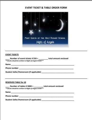 FREE 6+ Tickets and Tables Order Forms in PDF | MS Word | Excel